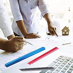 3 Pack Architectural Scale Ruler, YIFARUBE 12"/ 6" Aluminum Architect Triangular Ruler, Professional Measuring Kit for Architect, Civil Engineer & Draftsman (Black, Red & Blue)