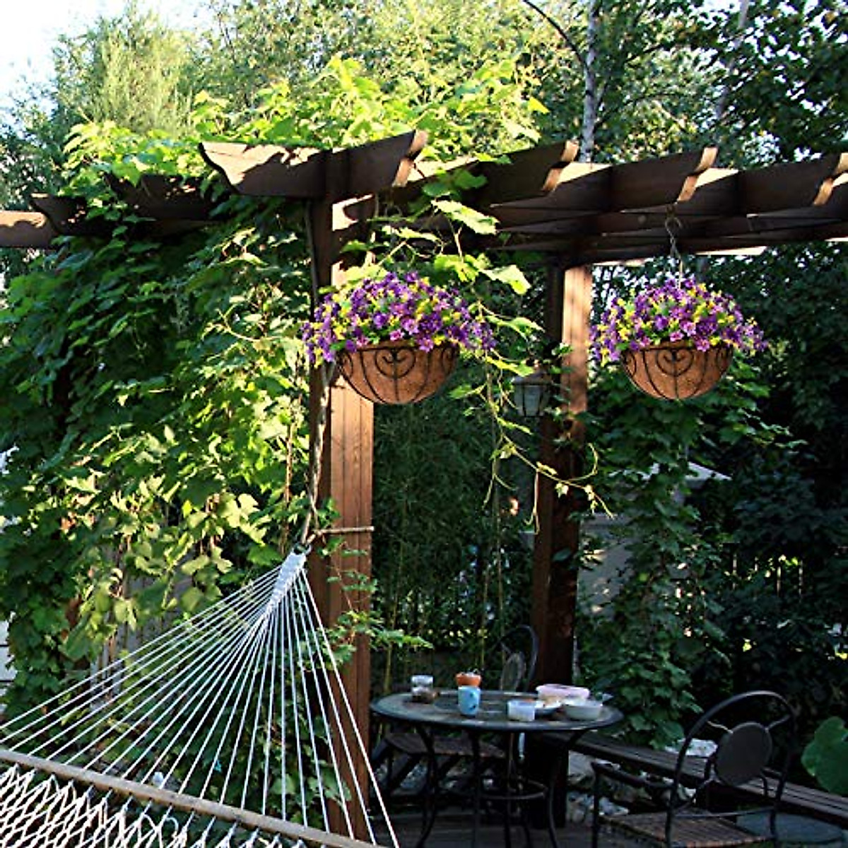 Homsunny Artificial Hanging Flowers in Basket Outdoor Indoor Patio Lawn Garden Decor, Hanging Daisy Basket with 12inch Coconut Lining Chain Flowerpot (Dark Purple)