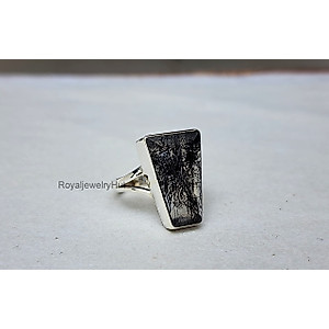 Black Rutile Ring for Women, 925 Sterling Silver Ring, Rutilated Quartz Gemstone Ring, Gift for Her, All US Ring Size (8)