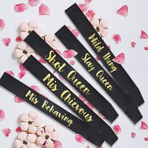 OULANAO YZDING 12 Pcs Bride To Be Sash Bachelorette Party Decorations- Unique Bride And Bridesmaid Sashes For Bachelorette party (Black, Gold letters)