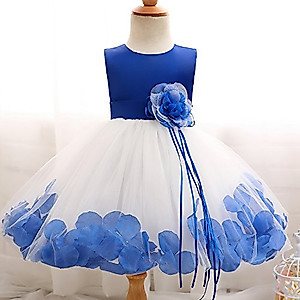 NNJXD Girl Tutu Flower Petals Bow Bridal Dress for Toddler Girl Size 9-12 Months Blue 1