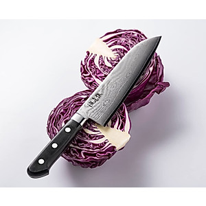 Yasuda Hamono M100 Damascus Santoku Knife, Minamotetsu, Silver Color, 7.1 inches (180 mm)