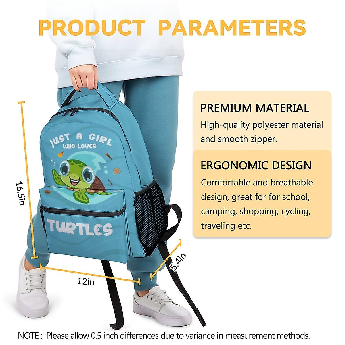 KAXVZER Sea Turtle Backpack for Girls - 16 Inch Blue Backpacks for School - Cute Lightweight Bookbag for Kids