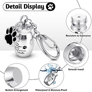 Tudomro Cylinder Cremation Dog Ashes Keepsake Urn Keychain Memorial Ashes Stainless Steel Pet Puppy Dog Paw Charm with Storage Bag(Silver)