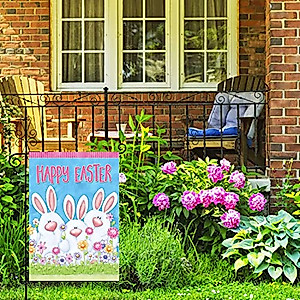 Dtzzou Happy Easter Bunny Garden Flag 12.5" x 18" Outdoor & Indoor Decorative Cute Rabbit Double Sided Flag for Spring Easter Decoration