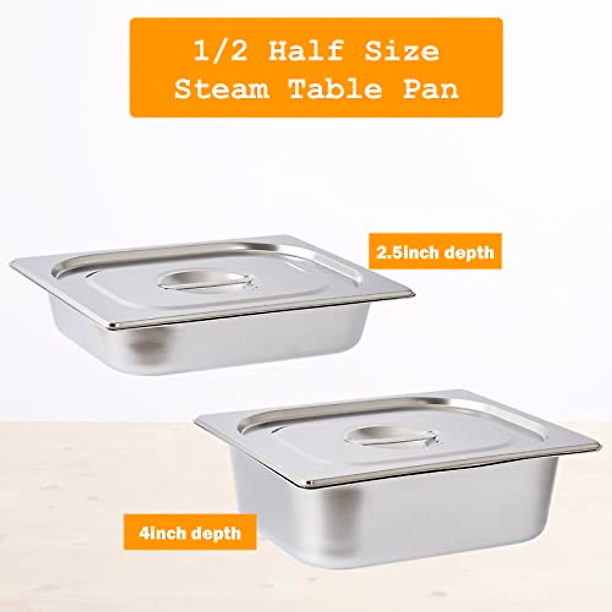 ERFEI Hotel Pans 1/2 Half Size Steam Table Pan 4-Pack Set for Commercial Restaurant Stainless Steel Food Pans Buffet Party Supplies