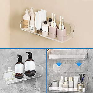 Diesisa 2pc Acrylic Wall Mount Organizer, Adhesive Shelf, Bathroom Shelves for Wall, Self Adhesive Organizer, No Drilling Hang Walls,with Self Adhesive Tape, for Bathroom, Kitchen, Living Room