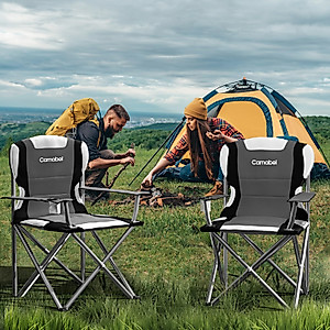 Camabel Oversized Camping Chairs Heavy Duty Folding Lawn Chairs Outside 400 LBS with Cup Holder Carry Bag Beach Chair Foldable Light Weight Lawn Chairs for Hiking Picnics Fishing Spectator Grey