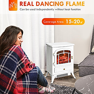 HOMCOM 22" Electric Fireplace Heater, Freestanding Fire Place Stove with Realistic LED Flames and Logs, and Overheating Protection, 750W/1500W, White