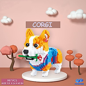 FunBlocks Mini Building Blocks Animal Set, DIY Micro 3D Building Toy Bricks (Corgi 997pcs)