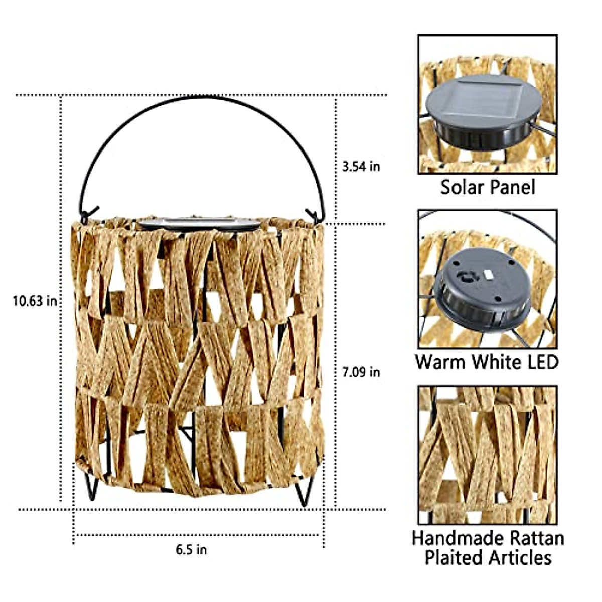 Decorative Table Lights Outdoor Rattan - Hanging Lantern Lights Solar Rattan Lantern Warm White for Tabletop, Garden Decor, Party and Wedding