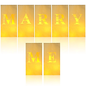 Eersida 7 Pieces Wedding Proposal Decorations Marry Me Light up Letters Sign Set Paper Luminaria Bags with 14 LED Lights for Engagement Party Romantic Night Girl Boy Living Room Office, White