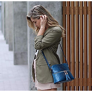 SG SUGU Crocodile Pattern Lightweight Medium Dome Crossbody Bag Shoulder Bag with Tassel | Black