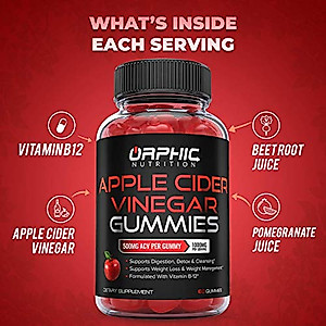 Apple Cider Vinegar Gummies - 1000mg -Formulated to Support Weight Loss Efforts, Normal Energy Levels & Gut Health* - Supports Digestion, Detox & Cleansing* - ACV Gummies W/ VIT B12, Beetroot