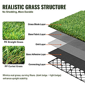 VEVOR Artifical Grass Tiles Interlocking Turf Deck Set, 9 Pack - 12"x12", Synthetic Fake Grass Self-draining Mat Flooring Decor Pad, Perfect for Multi-Purpose Indoor Outdoor Entryway Scraper Dog Mats