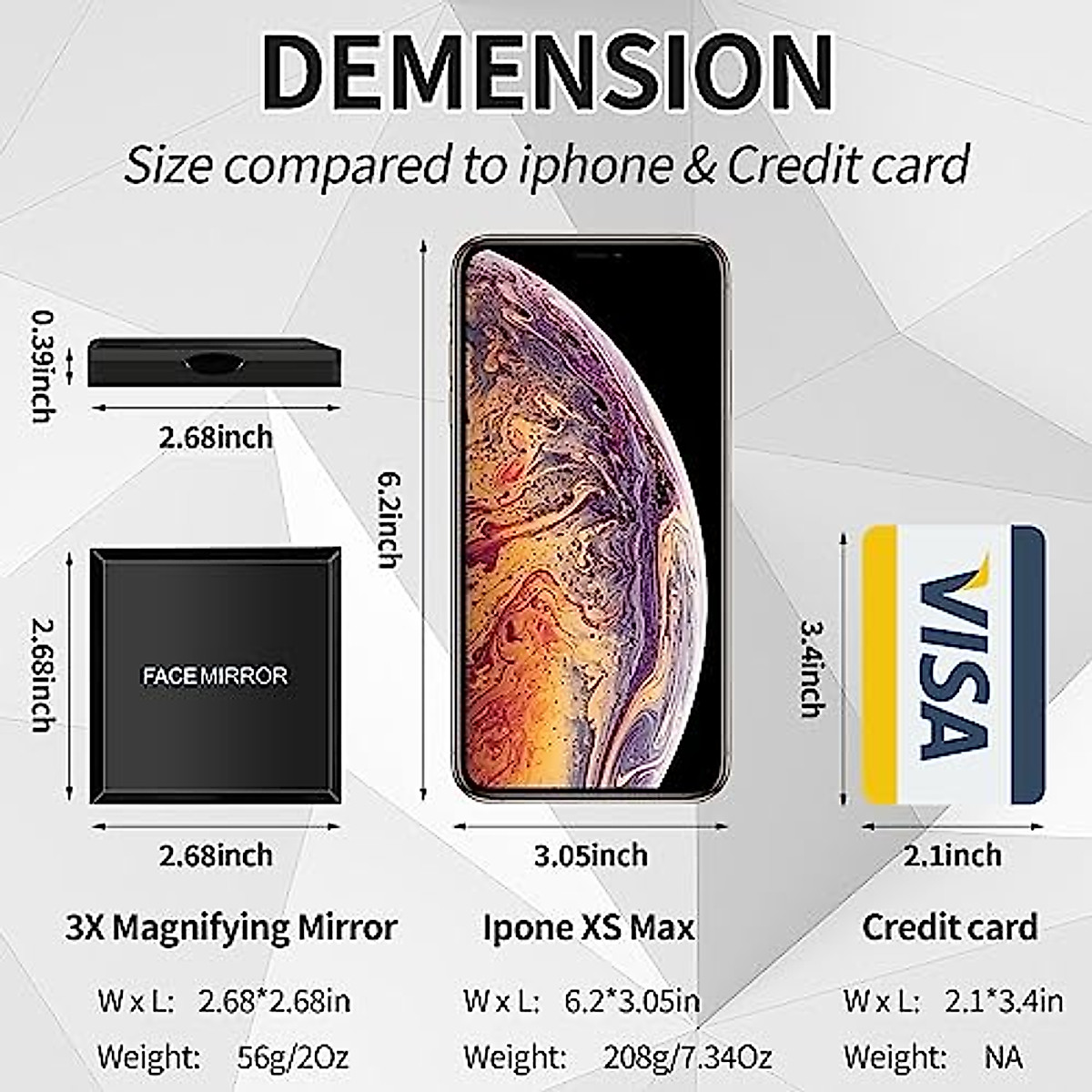 JMH Pocket Mirror, 1X/3X Magnifying Mirror with Light, LED Compact Travel Makeup Mirror, 2-Sided Handheld Folding Mirror, Purse Mirror, Portable, Small Lighted Compact Mirror for Gift