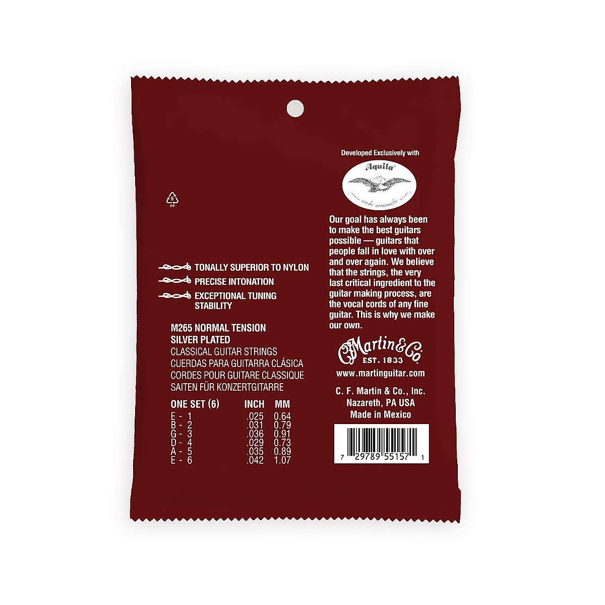 Martin Magnifico Classical Guitar Strings, Normal Tension (M265), Silver