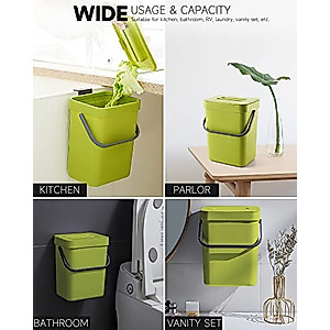 Compost Bin for Kitchen Countertop - MONGTINGLU 5L/1.3 Gal Hanging Small Trash Can with Lid, Kichen Under Sink Trash Can, Wall Mount Indoor Compost Bucket with Lid(Lime Green)