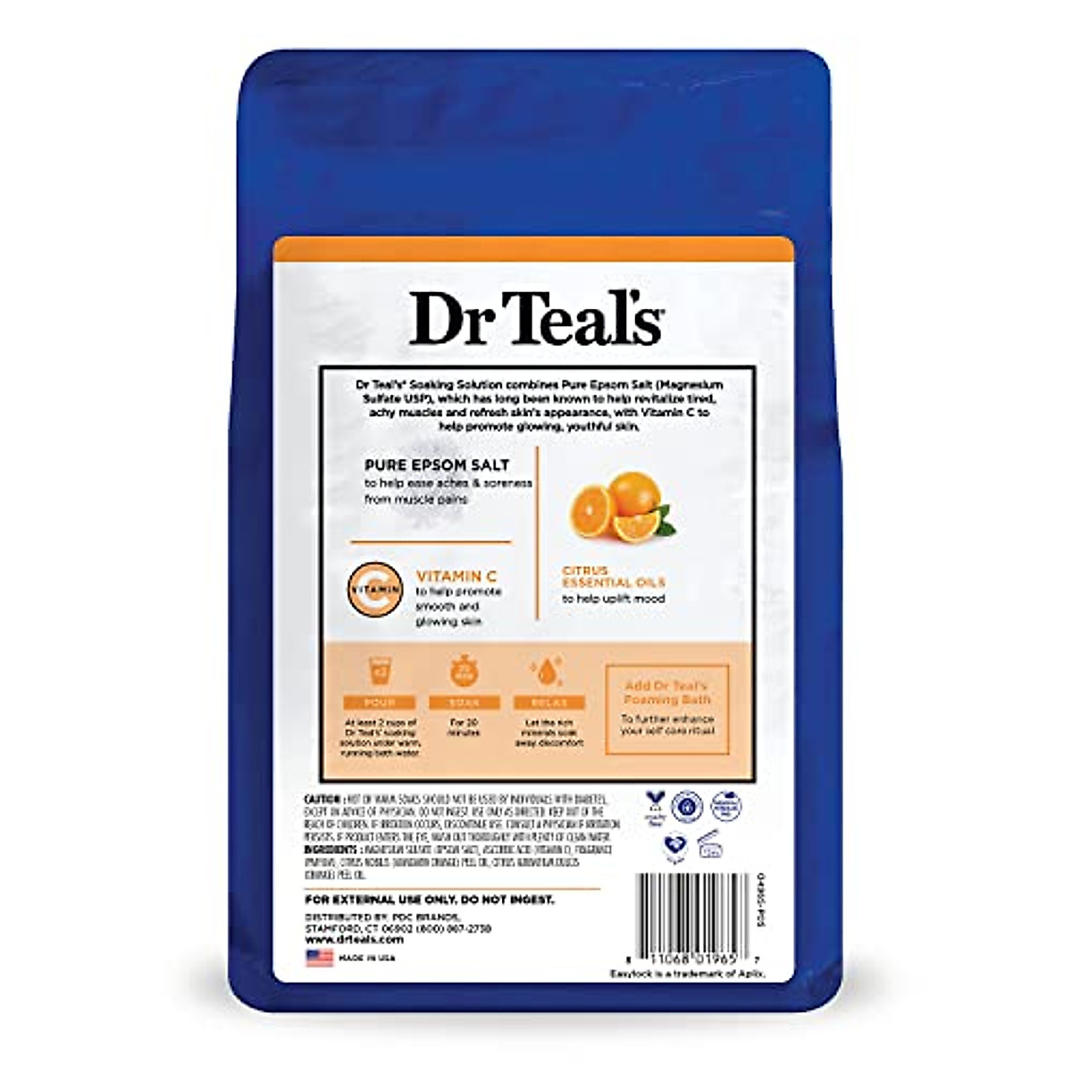 Dr Teal's Salt Soak with Pure Epsom Salt, Glow & Radiance with Vitamin C & Citrus Essential Oils, 3 lbs