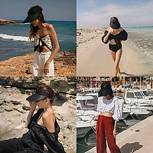 MULIMU 4-Pack Women Wide Brim Sun Visor UV Protection UPF50+ Hat Golf Visor with Clip (Black&White&Khak&Beige)