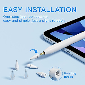 Qreninv Replacement Tips for Apple Pencil 1st/2nd Gen - Metal Pen Nibs, Precise Control, Wear-Resistant Tips(White-6pack)