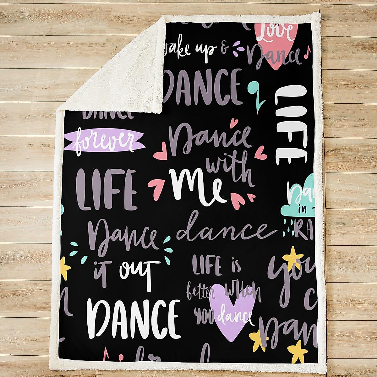 Feelyou Hippie Graffiti Fuzzy Sherpa Blanket Dance Life Fleece Throw Blanket Soft Cozy Fluffy Plush Blanket for Girls 50"X60"