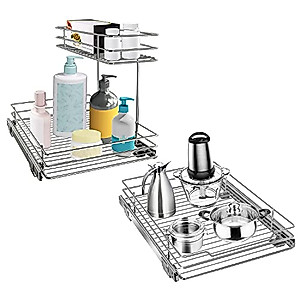 G-TING Pull Out Cabinet Organizer, Heavy Duty Under Sink Slide Out Storage Shelf Sliding Drawer Organizer for Pantry, Home, Kitchen, Bathroom, 2 Pack