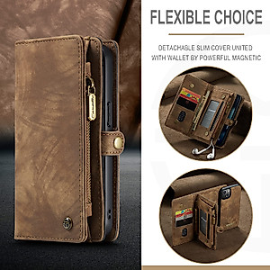 SZHAIYU Wallet Case Compatible with iPhone 13 Mini Cover with Card Holder Leather Flip Retro 2 in 1 Detachable Magnetic Zipper Pocket Thin Phone Cases 5.4' (Brown)