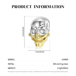 AIEGNOS Skull Charms for Bracelet 925 Sterling Silver Black Gold Skull Beads Skeleton Charm for European Snake Charm Bracelet for Mother Sister Christmas Birthday Gifts