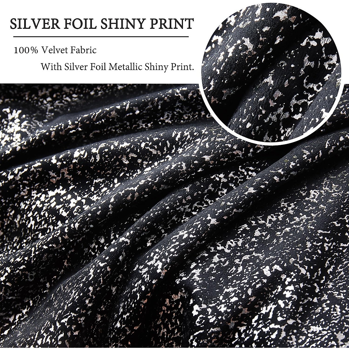 EUCIOR Black and Silver Pillow Covers,Black Pillow Covers 24x24,Light Silver Pillows Both Sides Sparkle Silver Foil Print,Decor Soft Velvet Hidden Zipper Closure Accent Pillows Set of 2