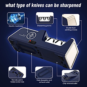 Homly Professional Electric Knife Sharpeners for Kitchen Knives with Diamond Abrasives and Precision Angle Guides, Multifunctional 3-Stage Slots, Applicable to Straight Knife and Ceramic Knife