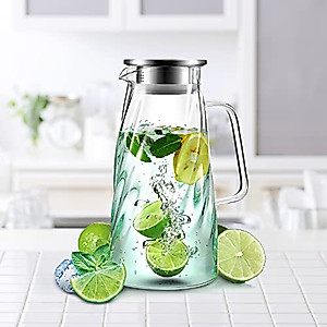 Glass Pitcher with Lid for Fridge Iced Tea Pitcher 57 OZ 1.7L Sun Tea Pitcher Gallon Pitcher Water Beverage Pitcher Carafe Juice Jug Hot/Cold Drink, Milk