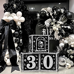 Death to My 20s Decorations 30th Birthday Decorations Boxes for Her Him, Rip to My 20s Balloon Blocks Black Balloon Boxes with Letters for Funeral for My Youth Dirty 30 Birthday Party Supplies