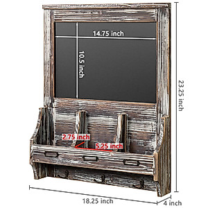 MyGift Wall Mounted Entryway Mail Holder and Key Organizer Rack in Rustic Torched Wood Finish with Decorative Chalkboard