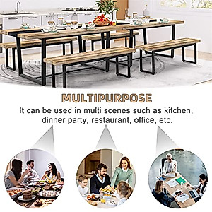 STHOUYN 71" 6ft Large Dinner Table for 6 8 Seat Dining Room Table, Rectangular Farmhouse Modern Kitchen Long Black & Brown Industrial Conference (Brown)