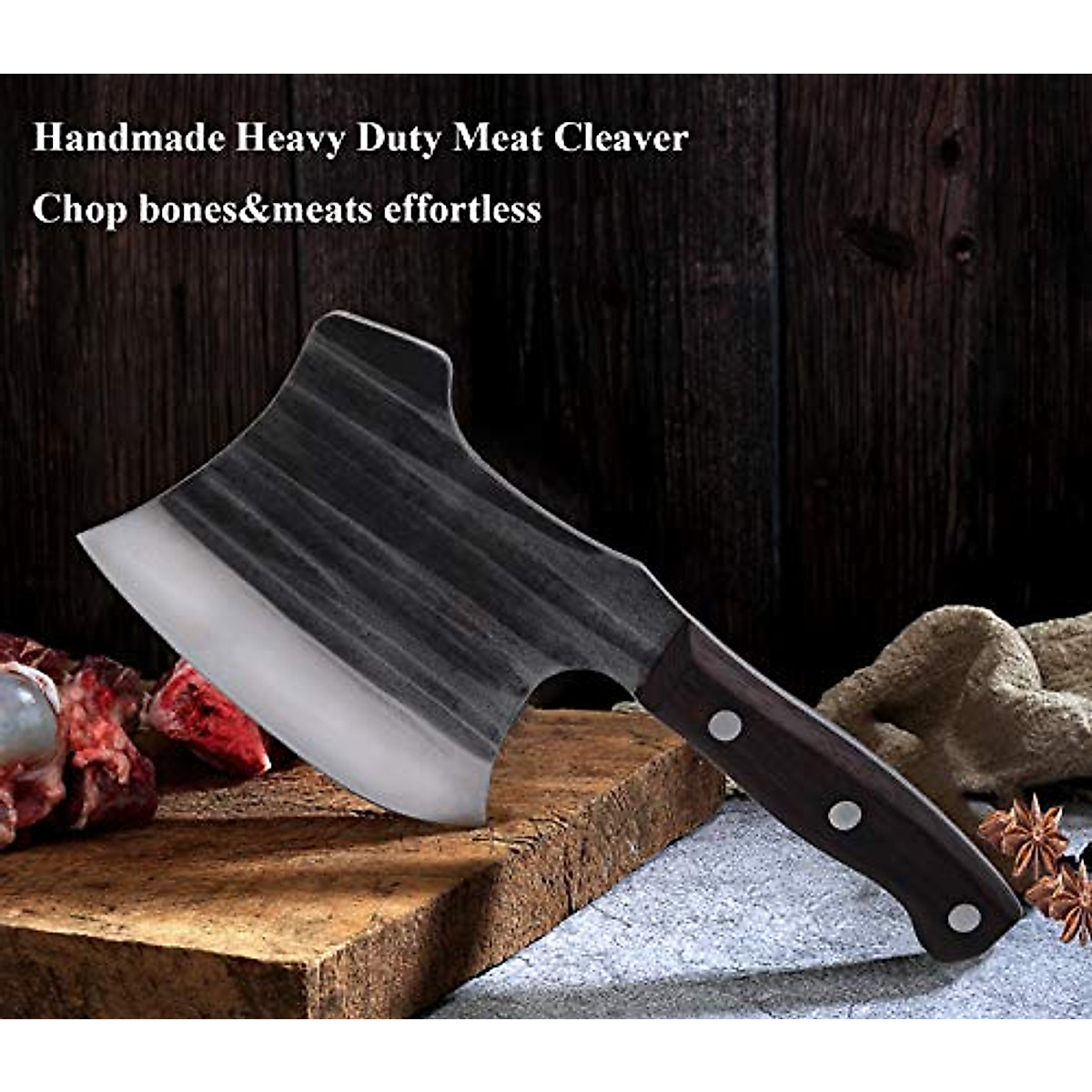 Kitory Frozen Meat Cleaver, Massive Forged Super Heavy Duty Kitchen Axe Knife, Axes Butcher Chopper for big bone and frozen meat -1.68 LB-K2