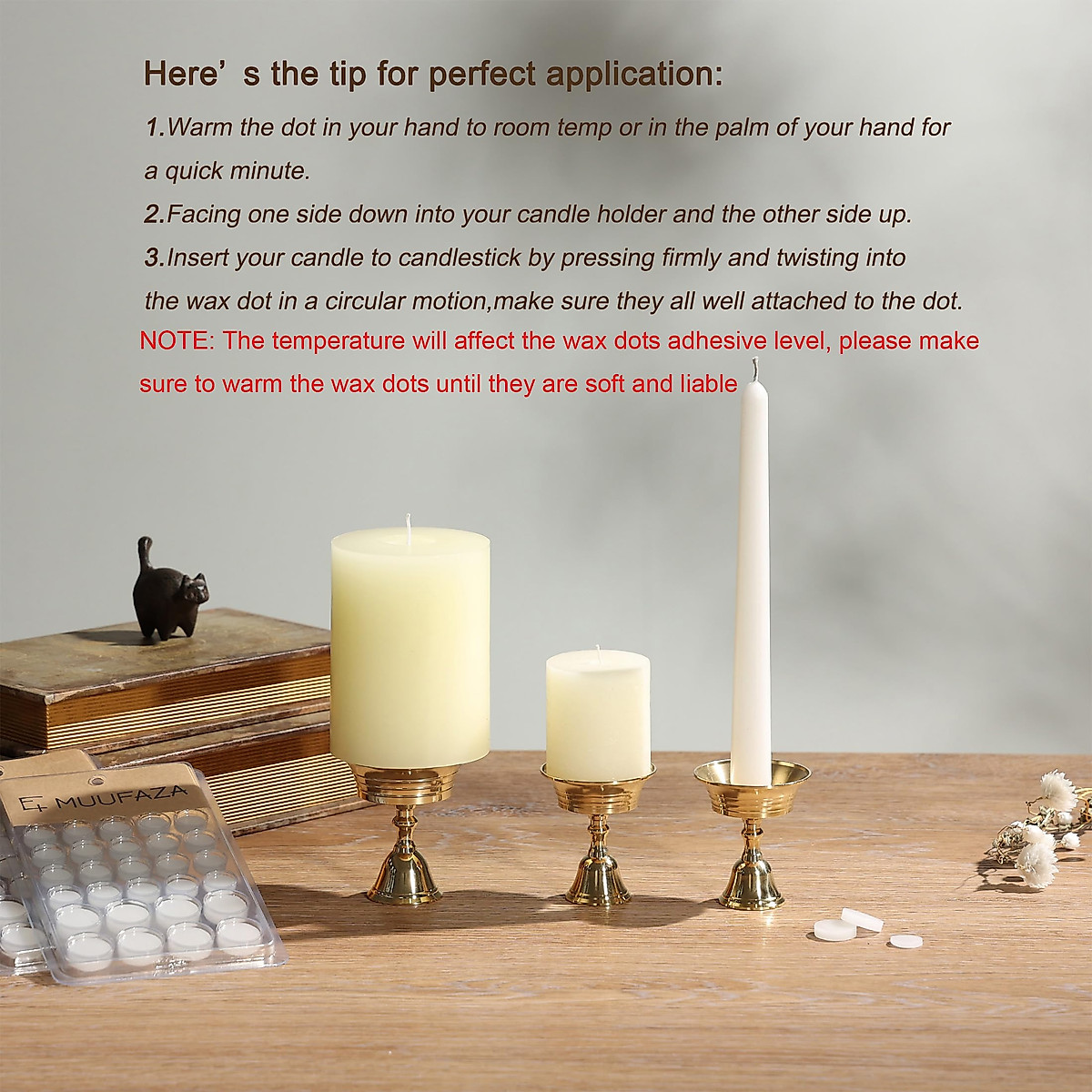 MUUFAZA Wax Dots for All Size Candles and Candle Holders,Candle Adhesive,Candle Sticky dots, Candle Accessories - (1 Pack,28 Dots)