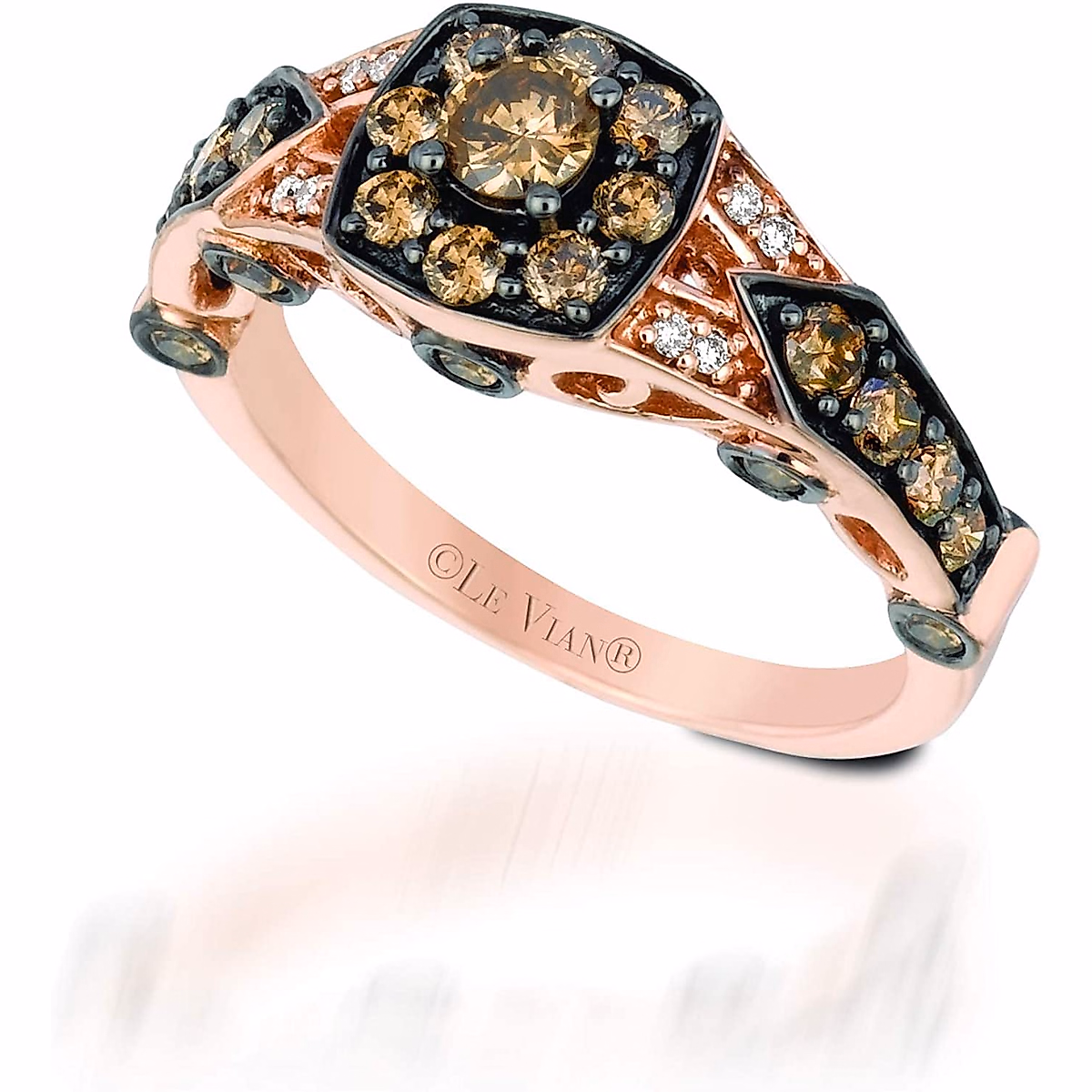 LE VIAN 1 Carat White and Chocolate Diamond Cushion Shape Halo Ring for Women in 14k Rose Gold (Fancy Brown/G-H, VS2-SI1, cttw) Anniversary Promise Ring Size 7