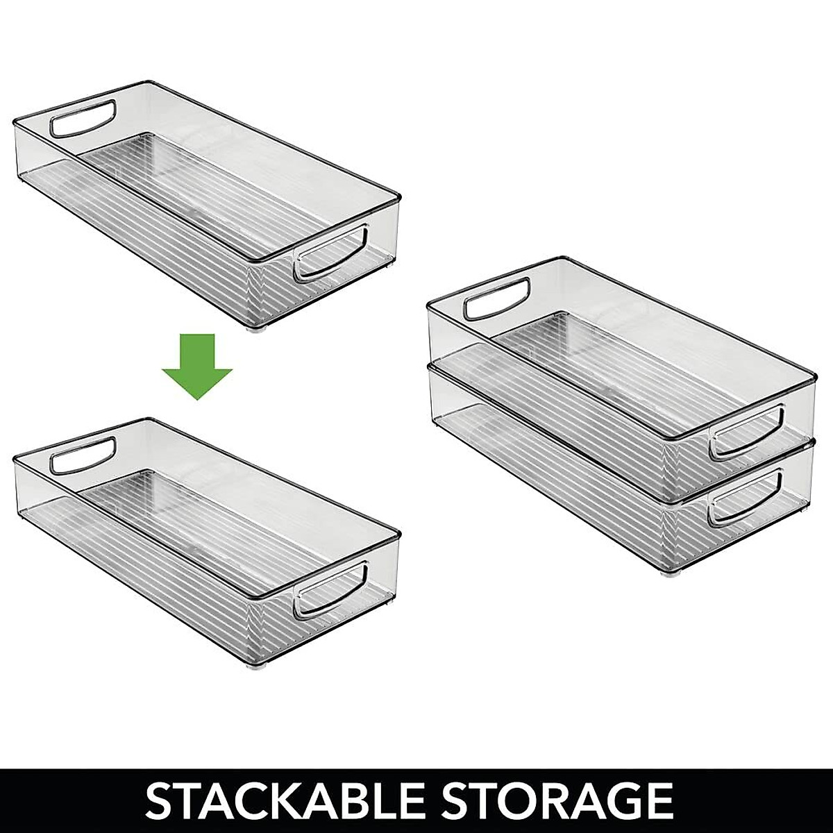 mDesign Plastic Stackable Storage Container Bin with Handles - Bathroom Cabinet Organizer for Makeup, Shampoo, Conditioner - 16" Long, 2 Pack - Smoke Gray