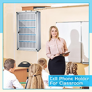 Amylove Cell Phone Locker Cabinet Aluminum Alloy Pocket Chart Storage Locker Box Cabinet Wall-Mounted Cell Phones Storage Cabinet Cell Phones Locker Box with Handle for Office Classroom Gym (60 Slots)