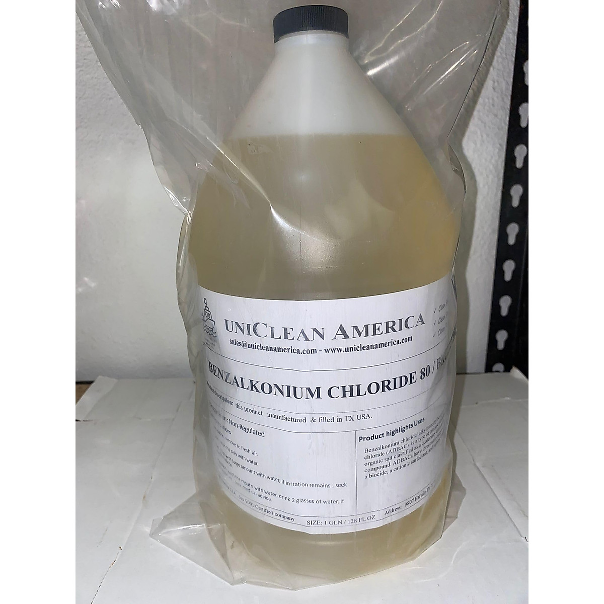 UniClean America Benzalkonium Chloride - BKC 80% - alkyldimethylbenzylammonium Chloride (ADBAC) - Made in USA (Size: 128 fl oz / 1 Gallon)