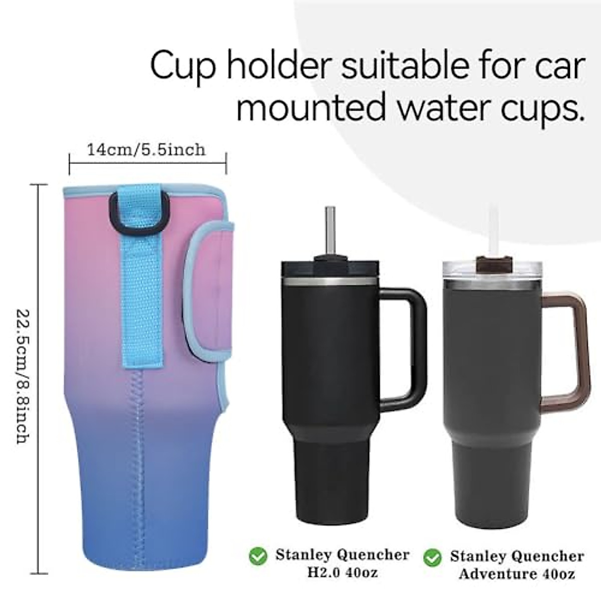 Water Bottle Carrier Bag Fits for Stanley H2.0, 40oz Water Bottle Bag and Water Bottle Holder with Adjustable Shoulder Strap for Hiking Travelling Camping (Gradient Purple)