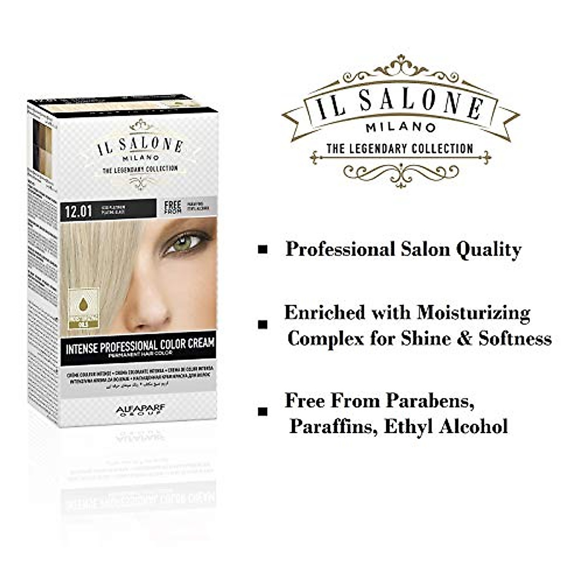 Il Salone Milano Permanent Hair Color Cream - 12.01 Iced Platinum Hair Dye - Professional Salon - Premium Quality - 100% Gray Coverage - Paraben Free - Ethyl Alcohol Free - Moisturizing Oils