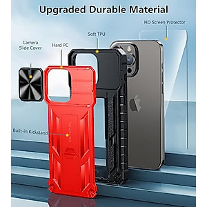 FNTCASE for iPhone 15-Pro-Max Case: Military Grade Drop & Shock Protection Cell Phone Cover with Kickstand & Slide | Rugged Protective Bumper Tough Protector Cases for 15 Pro Max 6.7'' - Red