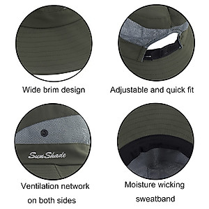 Women Ponytail Summer Sun Hat Wide Brim UV Hats Floppy Bucket Cap for Safari Beach Fishing Gardening Army Green
