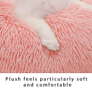 WAYIMPRESS Calming Dog Bed for Small Dog&Cat,Comfy Self Warming Round Dog Bed with Fluffy Faux Fur for Anti Anxiety and Cozy (20 x 20 Inch, Pink)