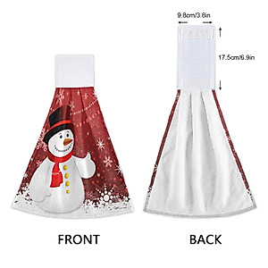 Christmas Winter Snowman Kitchen Hanging Towel Red Snowflakes Hand Fingertip Bath Tie Towels Set of 2 Pcs Tea Bar Dish Cloths 14 x 18 in Dry Towel Soft Absorbent Thin Durable for Laundry Room Decor