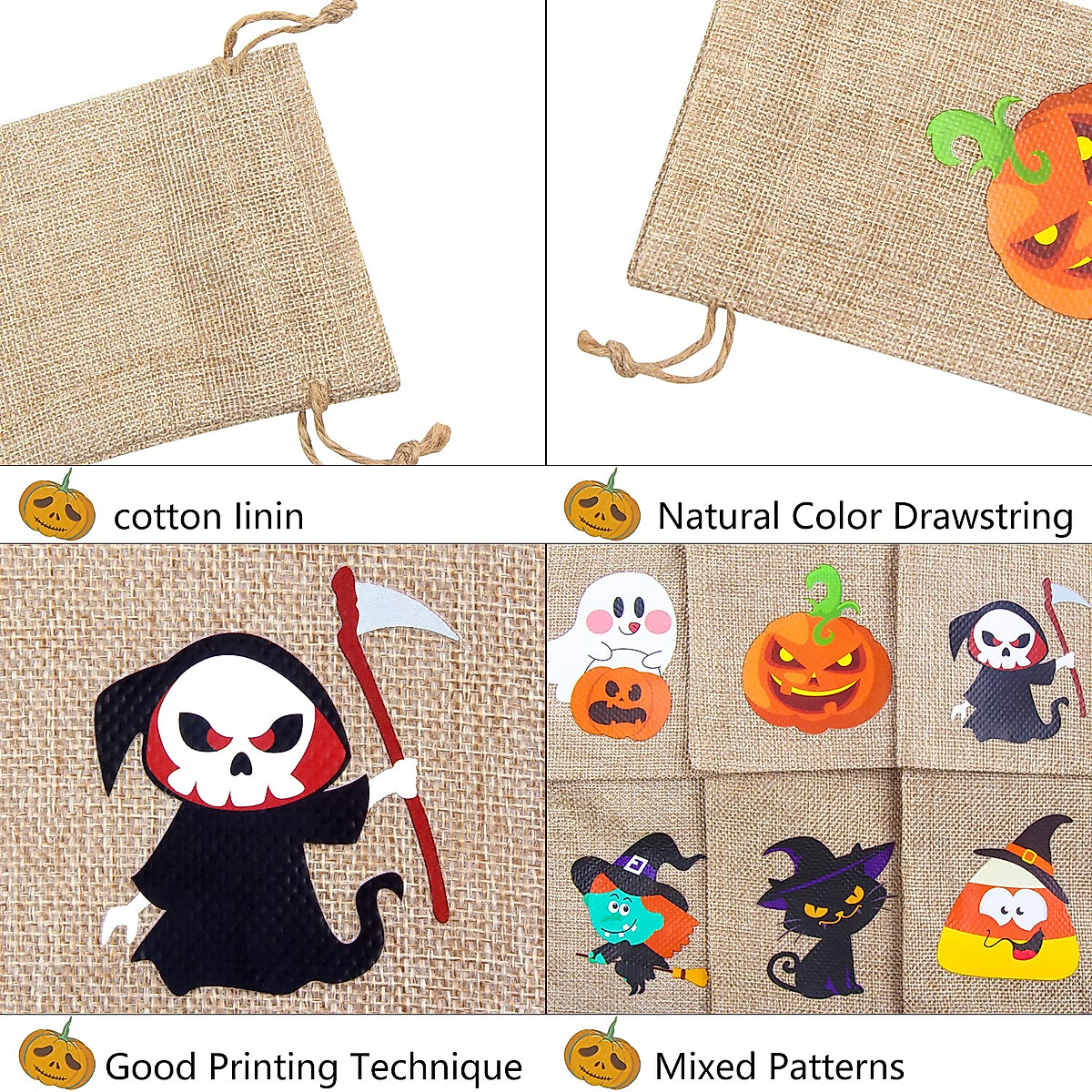 DERAYEE Halloween Burlap Treat Bags with Drawstrings, 6"x 8" Gift Candy Bags Goodie Bag for trick or treat Kids Halloween Party Favor 18Pcs