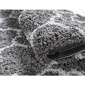 Unique Loom Rabat Shag Collection Area Rug - Marble (8' x 10' Rectangle, Gray/ Ivory)