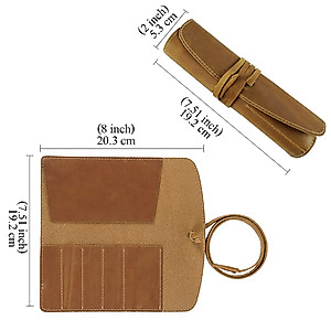 AIGUONIU Vintage Genuine Leather Pencil Roll - Pencil Storage Case/Pouch Organizer Handmade (Brown)
